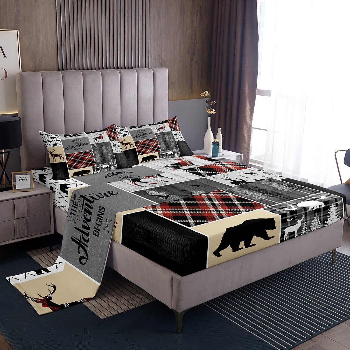 Hunting Deer Sheets Queen, Retro Rustic Farmhouse Sheet Set Teens Adult ...
