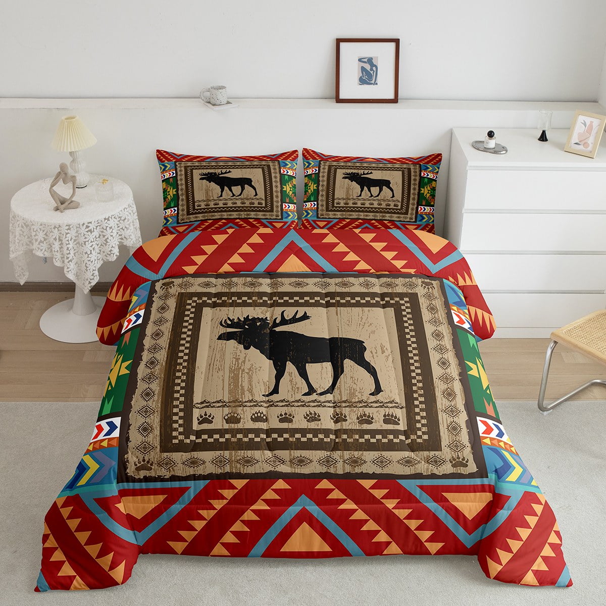 Hunting Deer Comforter Set King Tribal Aztec Bedding Set Teens Adult ...