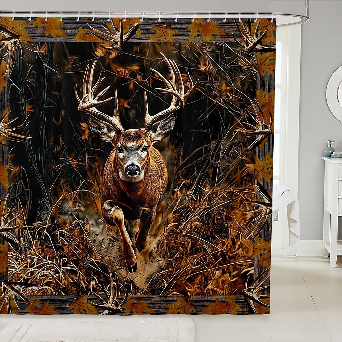 Hunting Deer Fabric Shower Curtain Deer And Branches Bathroom Shower ...