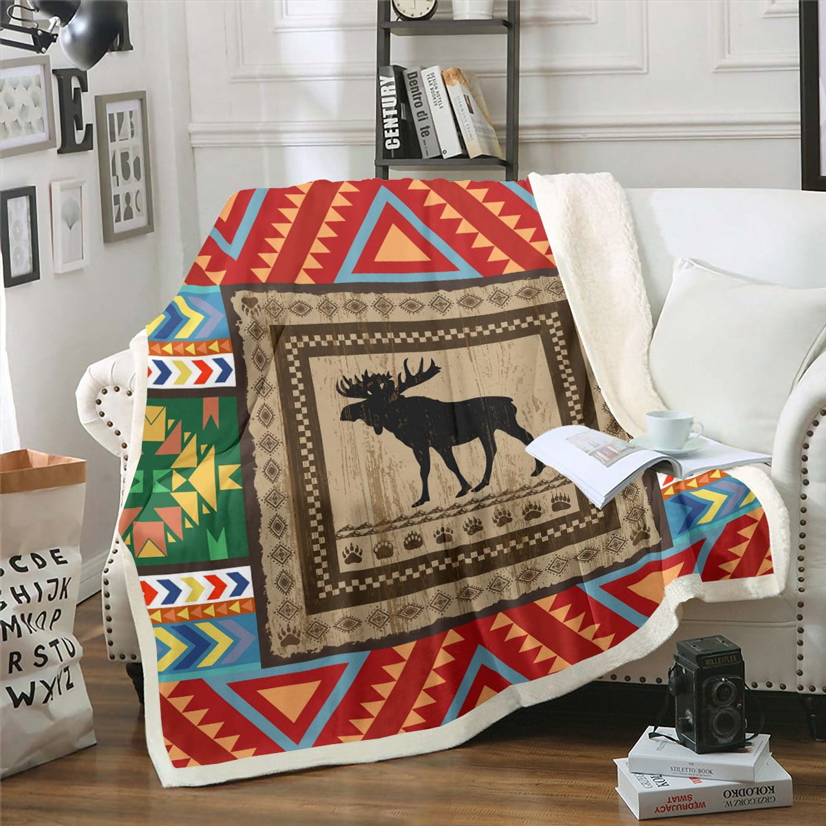 Hunting Deer Fleece Blanket Throw Size Aztec Throw Blanket for Bed Sofa ...