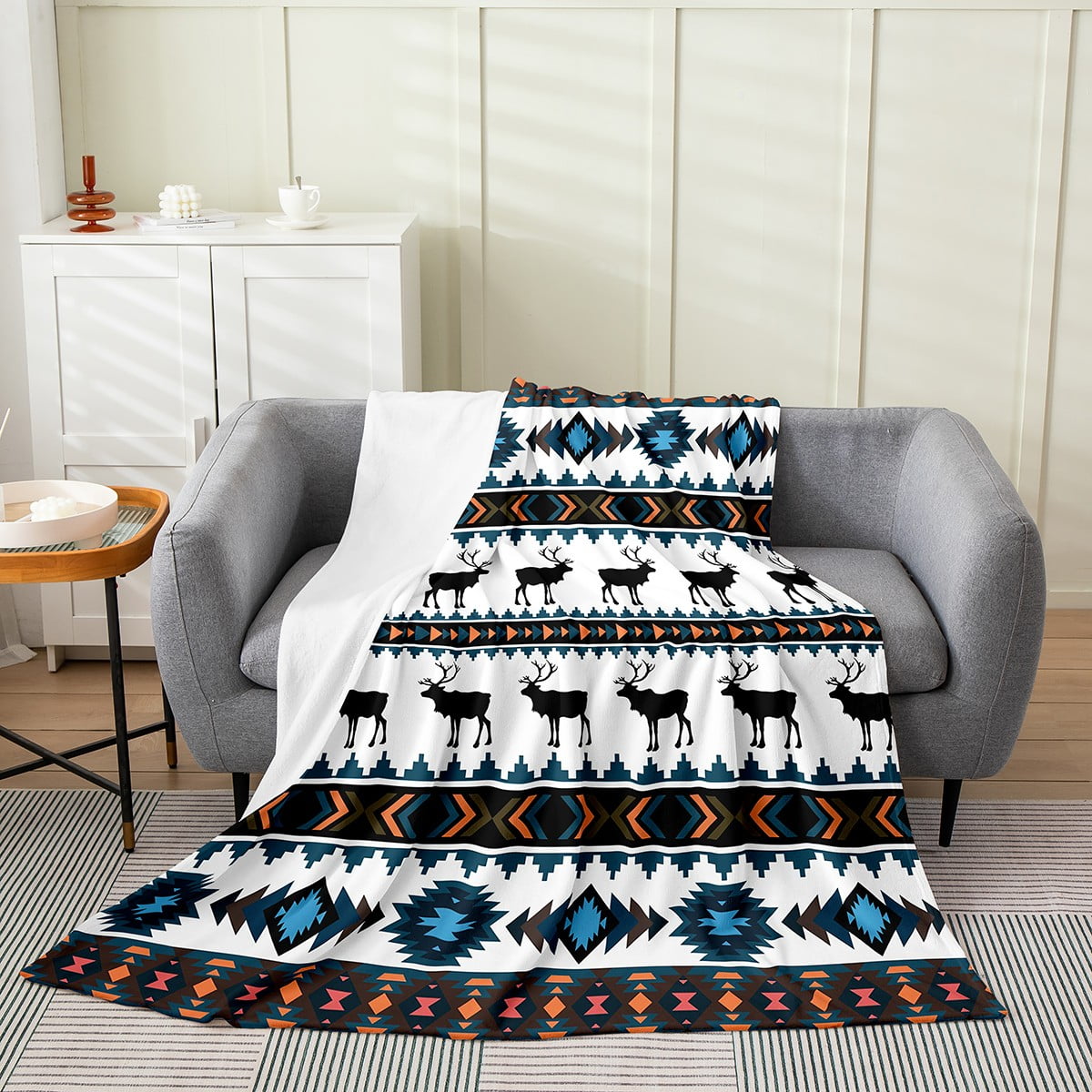 Hunting Deer Throw Blanket Aztec Flannel Fleece Blanket 40"X50 ...