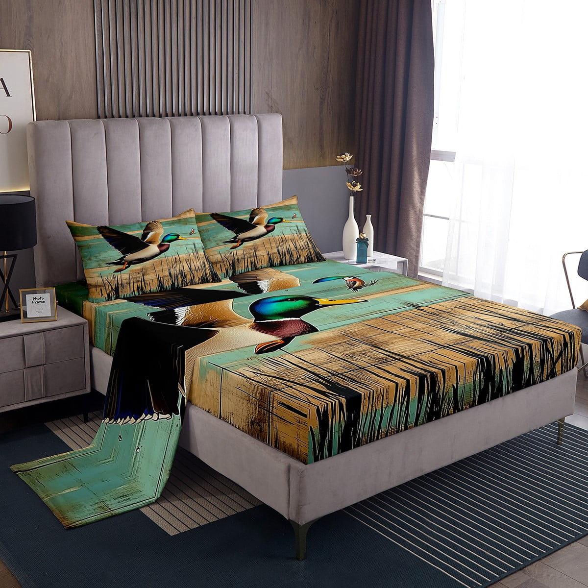 Hunting Duck Bed Sheets Set Mallard Duck Sheet Set, Flying Duck Wild ...