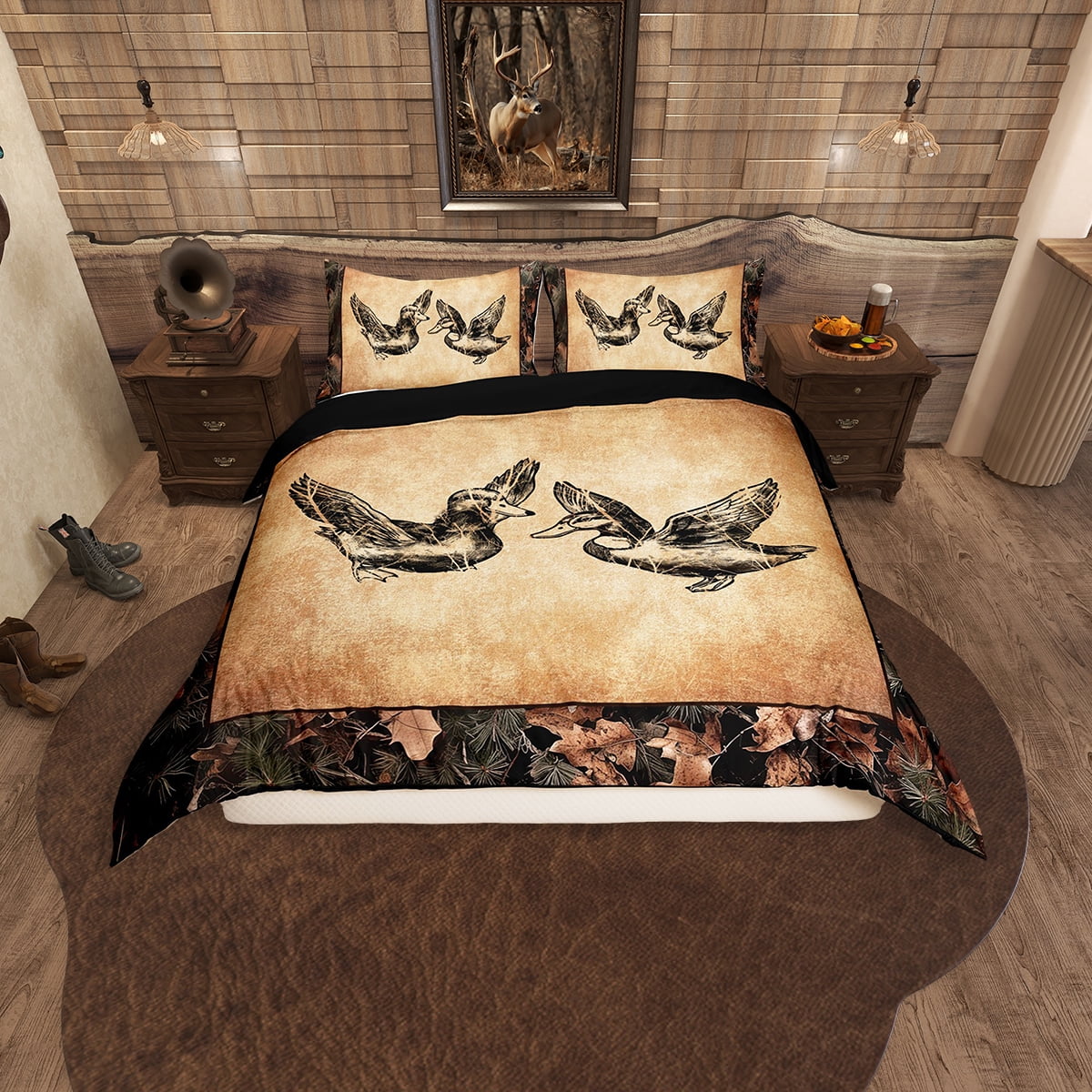 Hunting Duck Comforter Cover Full Tree Branches Camo Mallard Duck Bedding Set For Hunter,Rustic ...