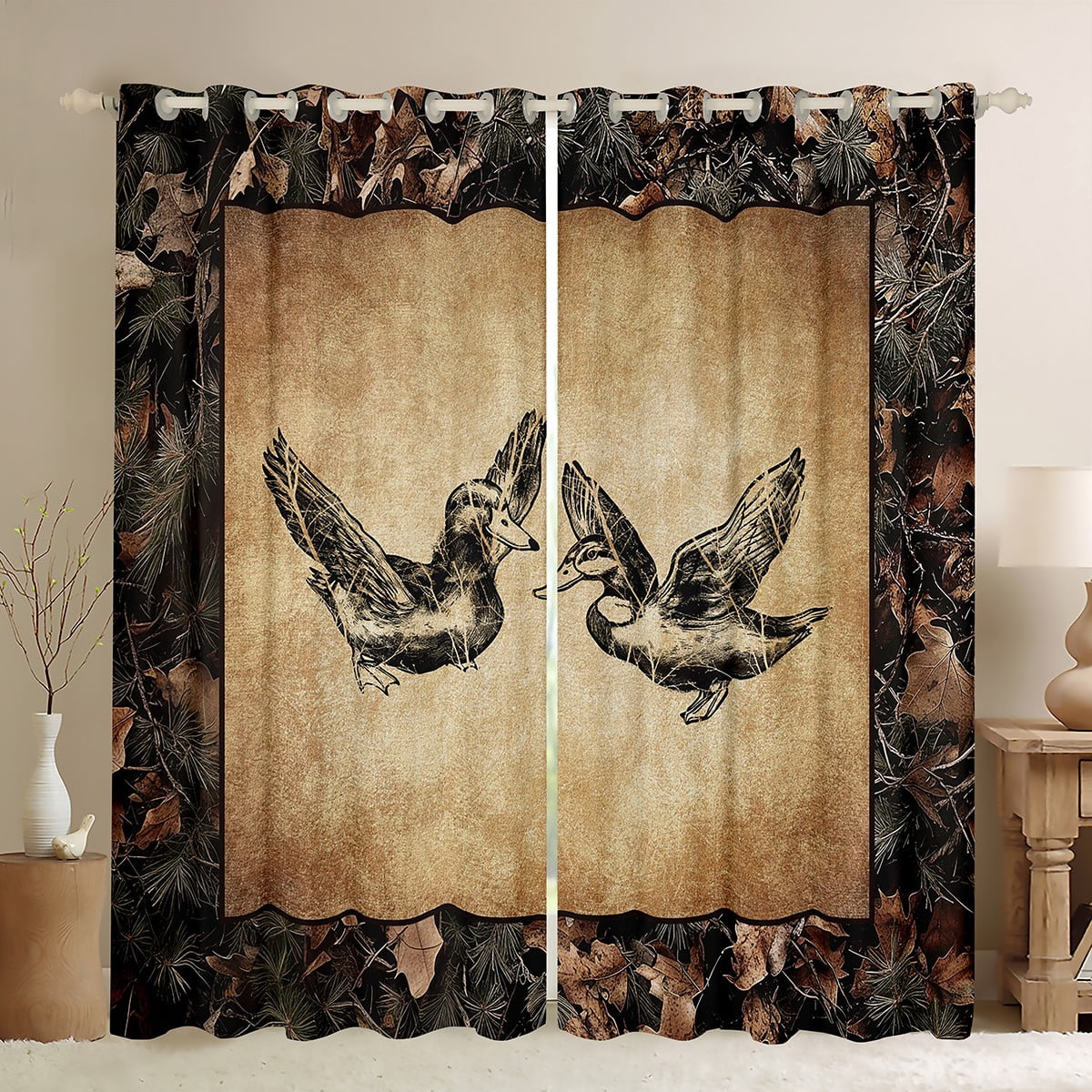 Hunting Duck Curtains 42"Wx84"L Tree Branches Camo Mallard Duck Window ...