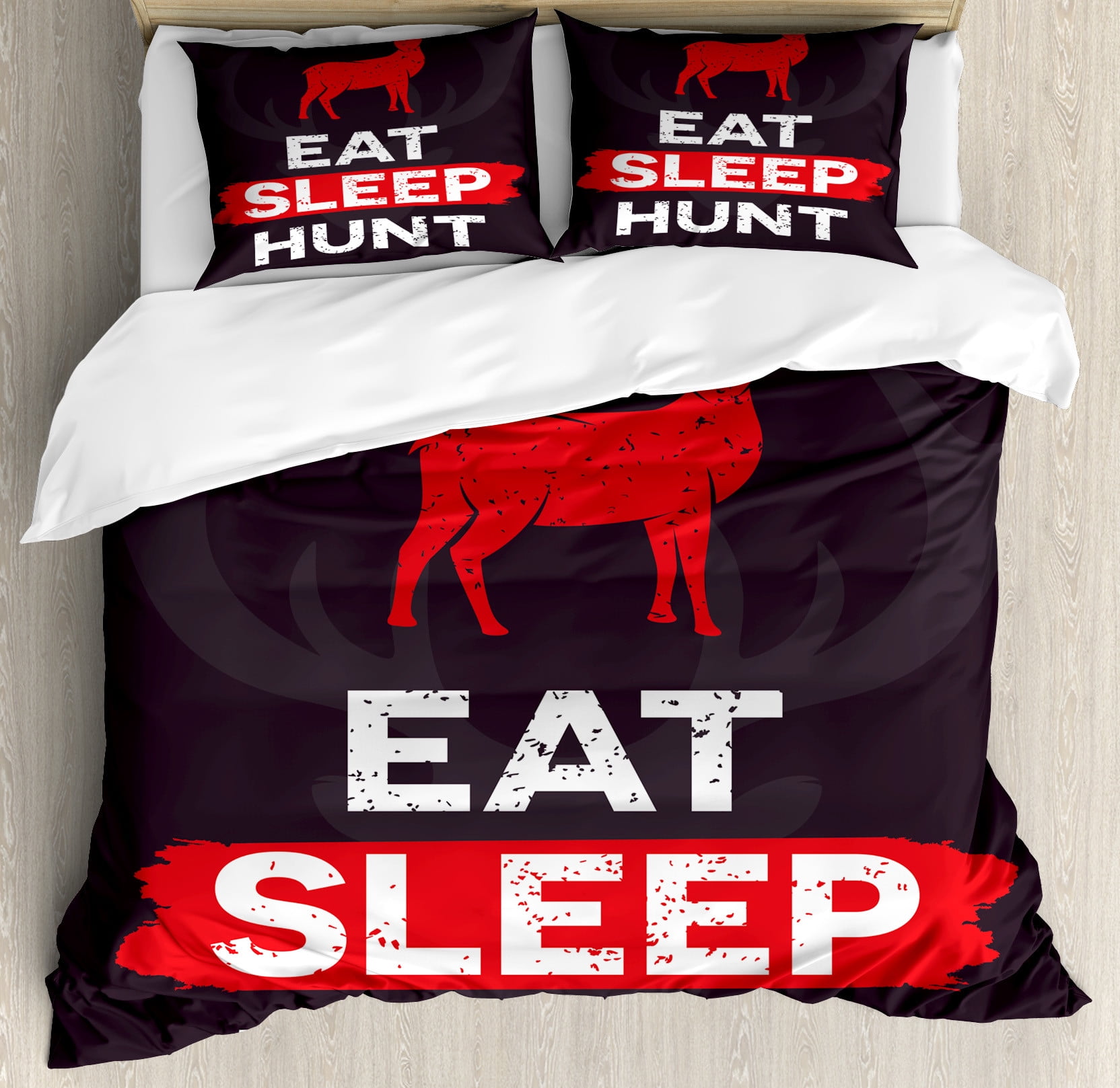 Hunting Duvet Cover Set, Eat Sleep Hunt Inspirational Words Grunge ...