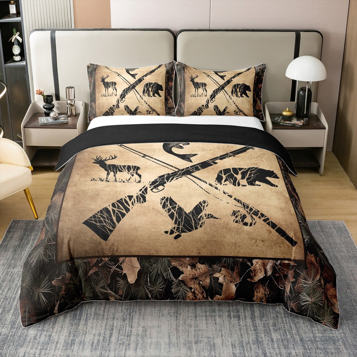 Hunting And Fishing Comforter Cover Full Tree Branches Camo Bedding Set ...