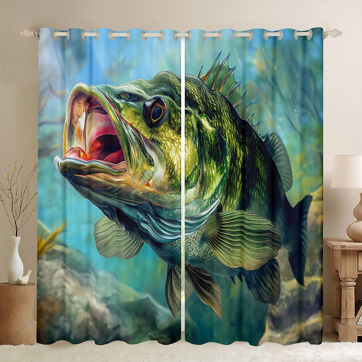 Hunting and Fishing Theme Curtains Pike Bass Fish Curtains & Drapes ...
