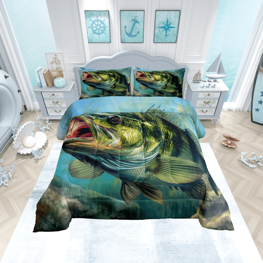 Hunting and Fishing Theme Twin Bedding Sets Pike Bass Fish Comforter ...