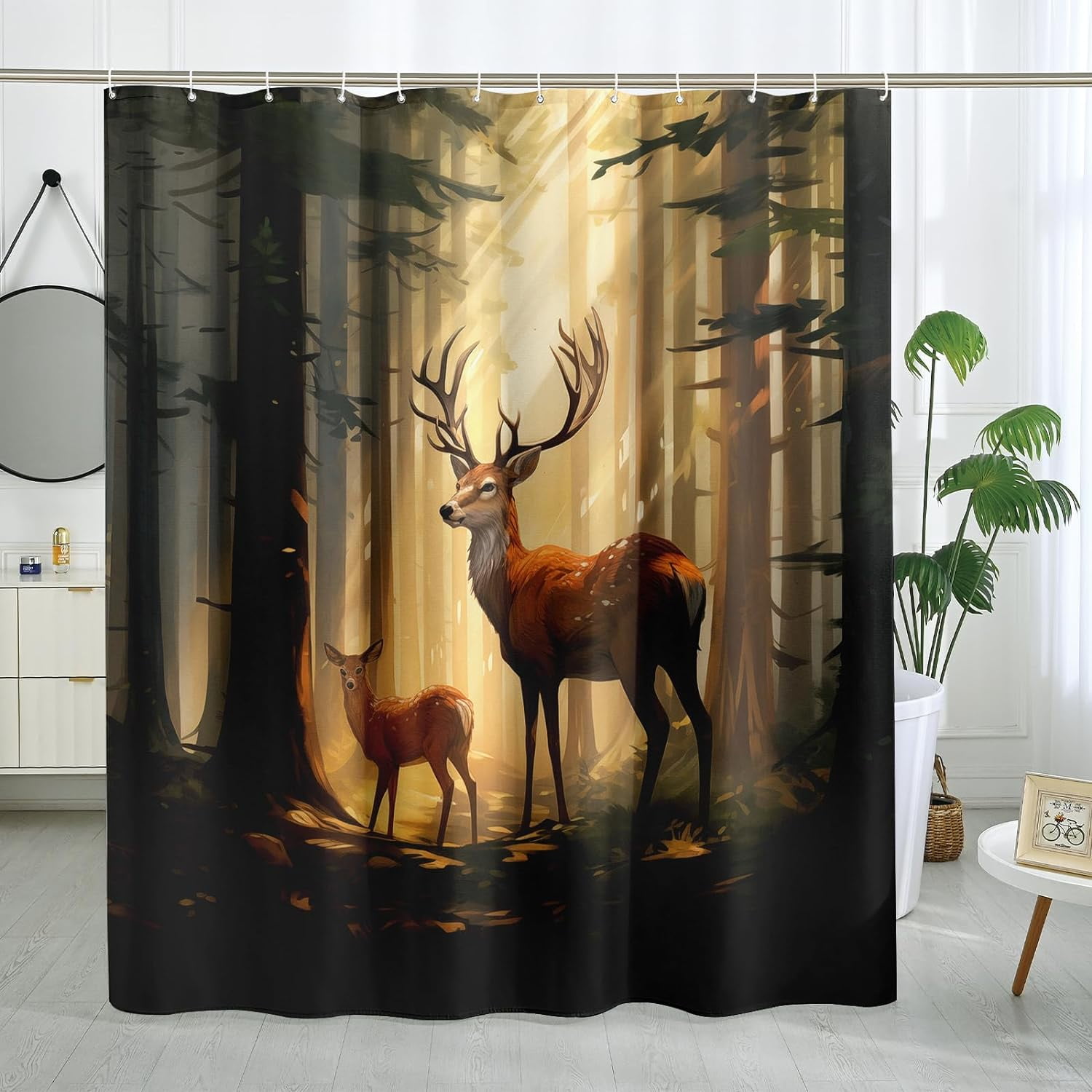 Hunting Forest Deer Shower Curtain Rustic Farmhouse Woodland Shower ...