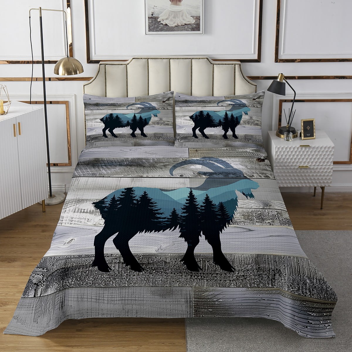 Hunting Goat Bedspread Set Twin Size, Wildlife Rustic Animals Soft ...