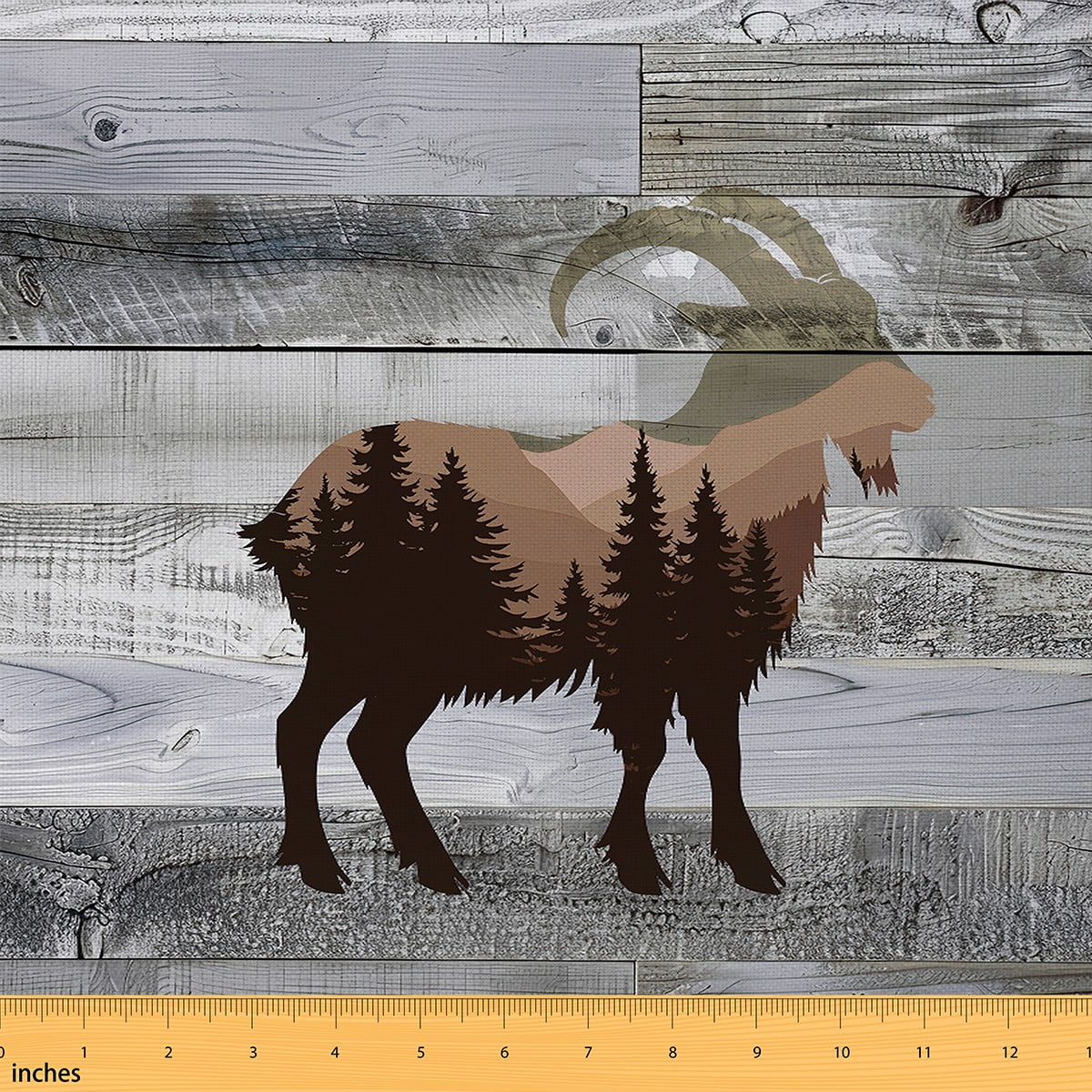 Hunting Goat Fabric By The Yard, Safari Animals Wooden Plank Craft ...