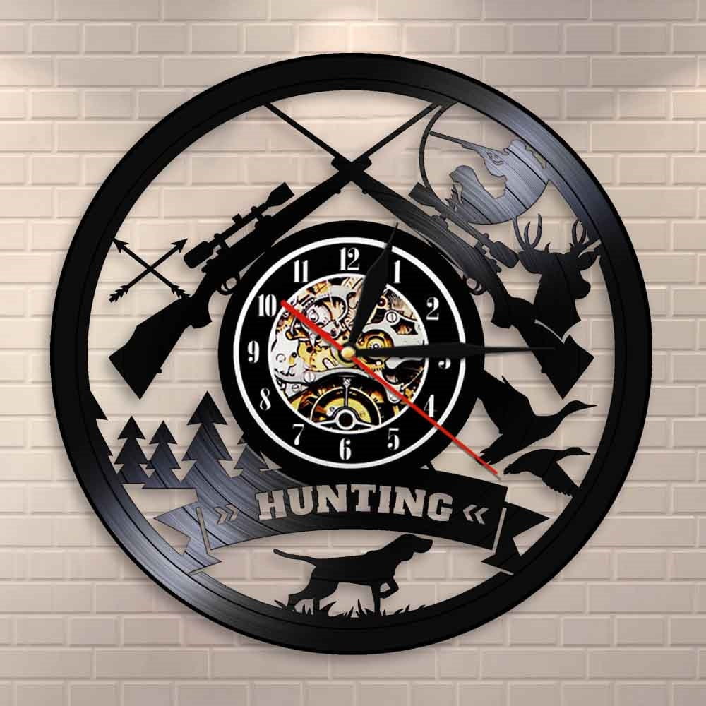 Hunting Logo Rifle Gun Sign Wall Clock Animal Hunting Adventure Vinyl ...