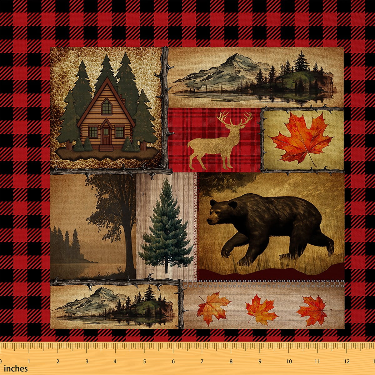 Hunting Moose Bear Fabric By The Yard,Cabin Lodge Animals Upholstery ...