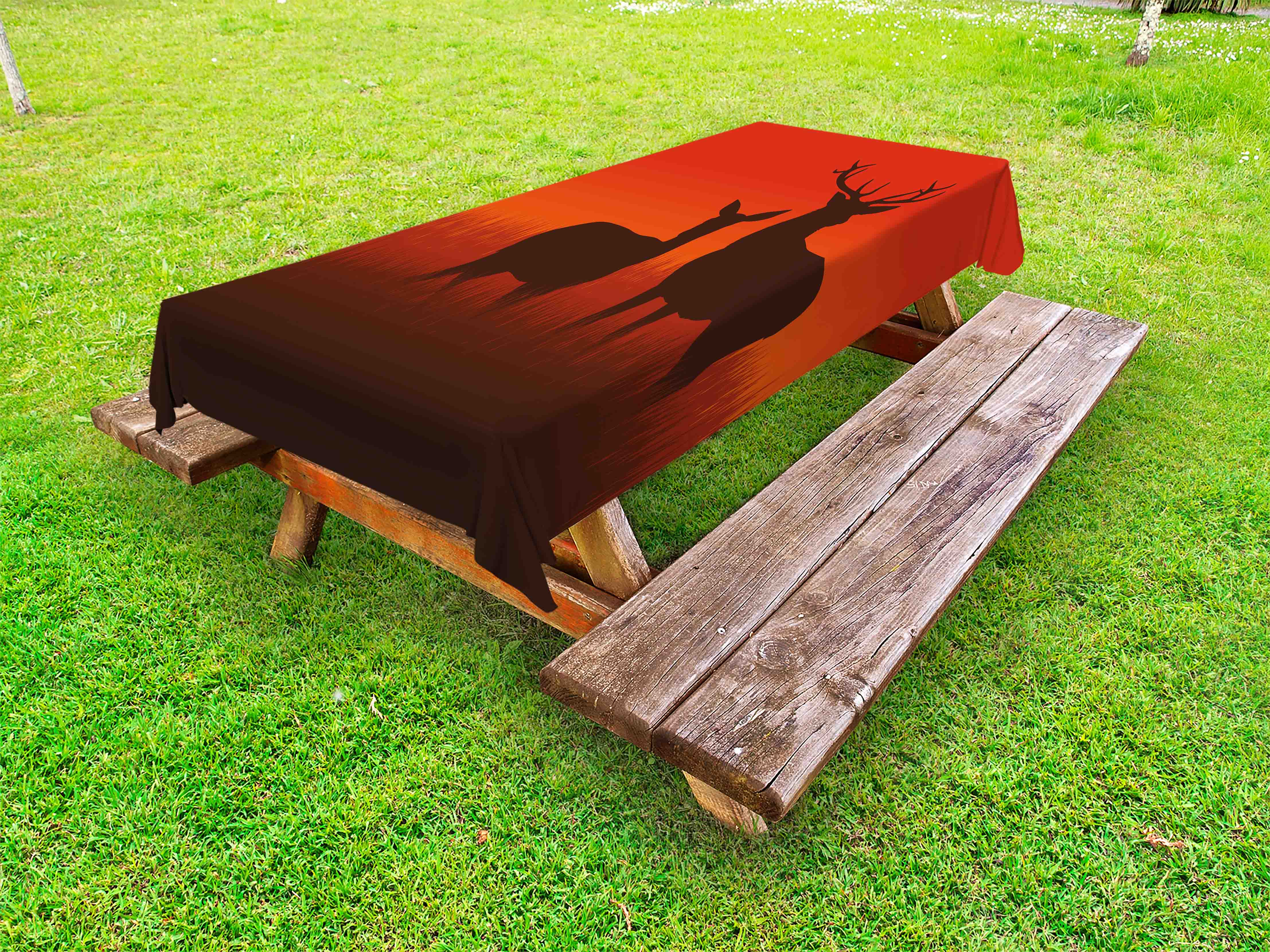 Hunting Outdoor Tablecloth, Silhouette Illustration of a Deer and Doe ...