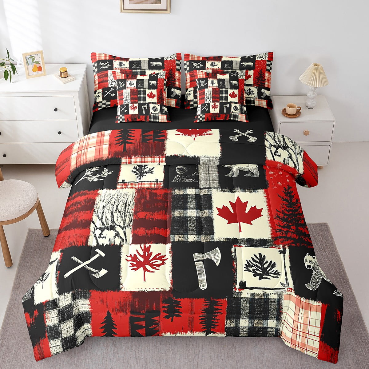 Hunting Themed Bed in a Bag King Size Comforter Set 7 Pieces,Patchwork ...