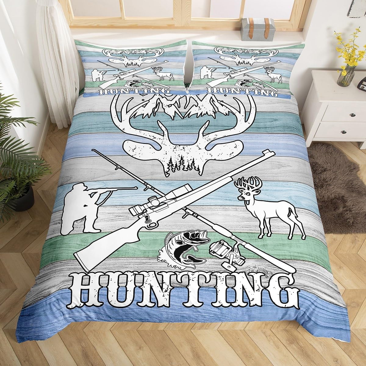 Hunting Themed Bedding Set Rustic Farmstyle Bedding Wildlife Deer Big ...