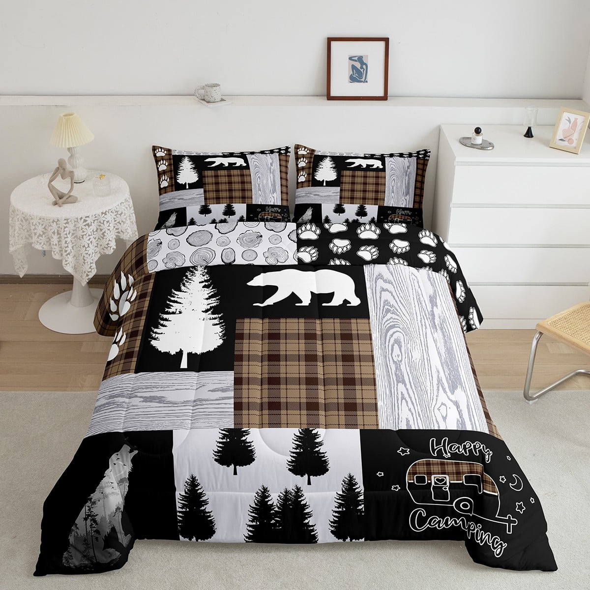 Hunting Wolf Bear Comforter Set Twin,Woodland Animal Rustic Cabin ...