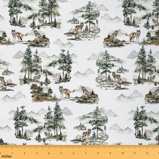 Hunting Wolf Fabric By The Yard,Safair Natural Wildlife Upholstery ...