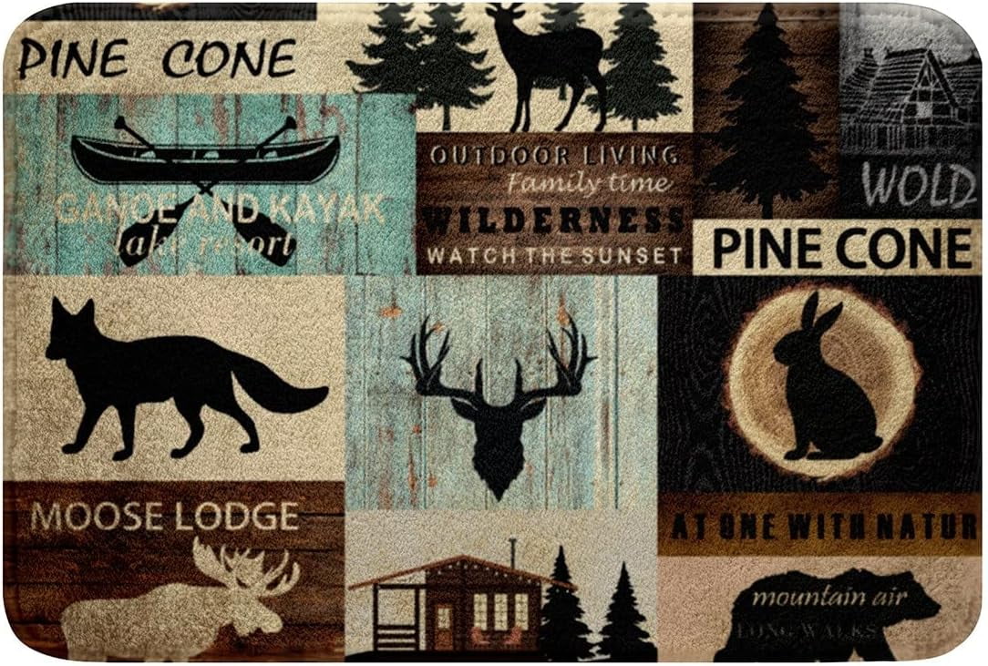 Hunting Woodland Animal Bath Mat Non Slip 18X30 Rustic Fox Bear Deer ...