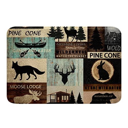 Hunting Woodland Animal Bath Mat Non Slip 36 x 24 Inch Rustic Fox Bear ...