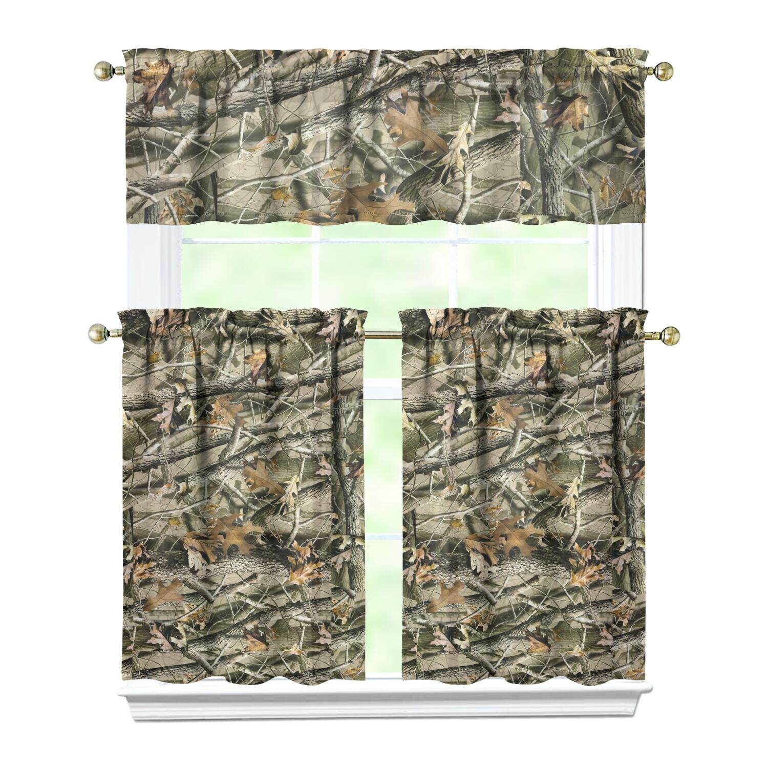 Hunting camo Kitchen Curtains Set Tier and Valance, Camouflage Camo ...