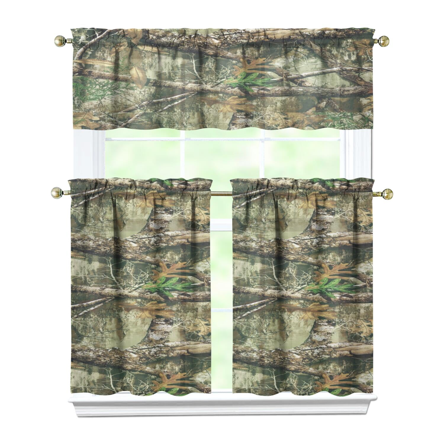 Hunting camo Kitchen Curtains Set Tier and Valance, Camouflage Camo ...