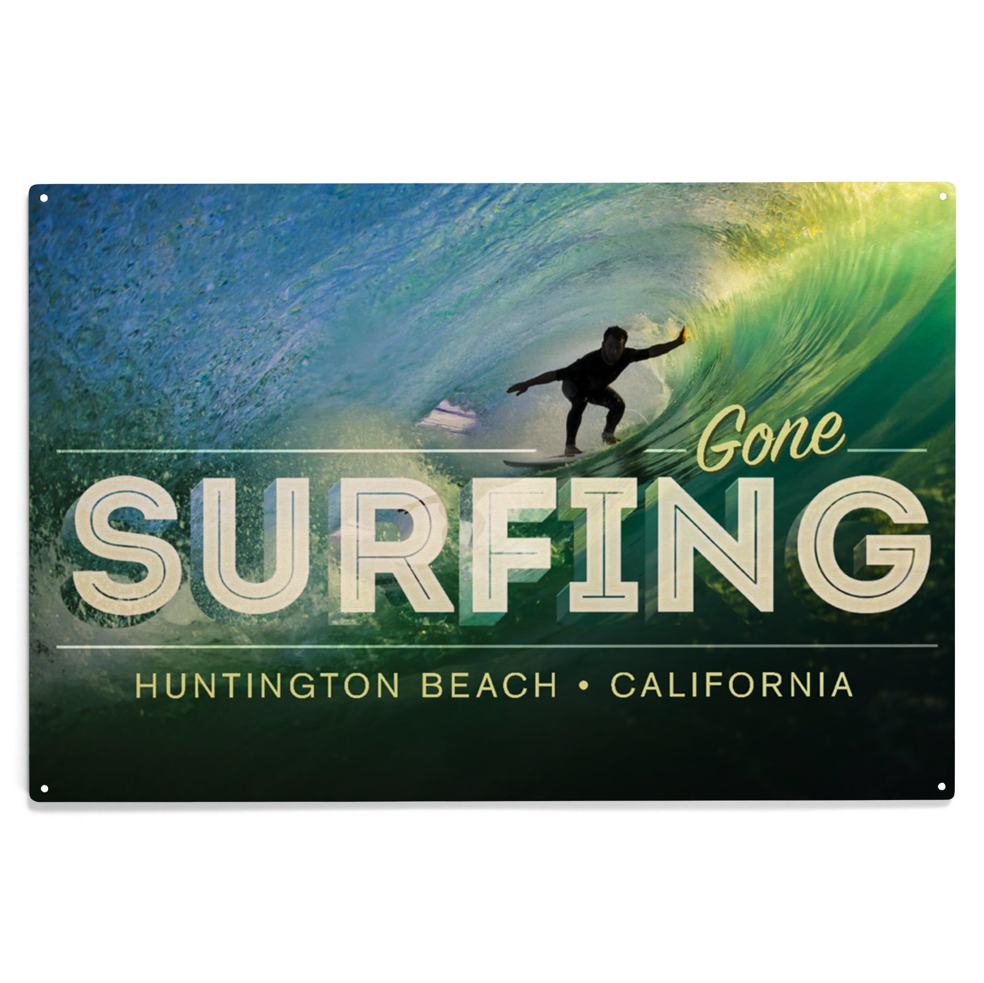 Huntington Beach, California, Surfer in Wave, Gone Surfing Birch Wood ...
