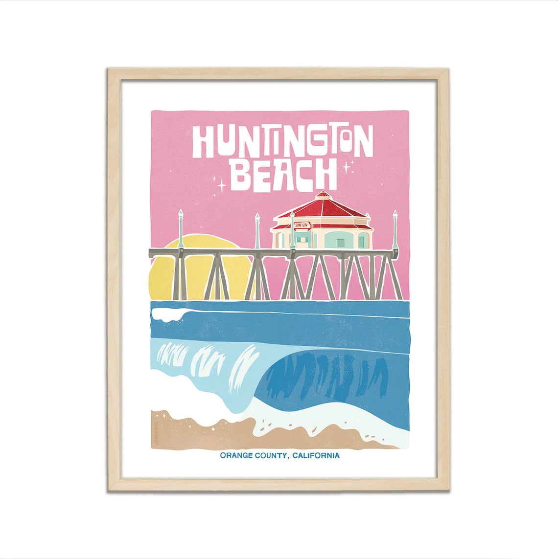 Huntington Beach Retro Travel Poster, California Vintage Wall Art Print ...