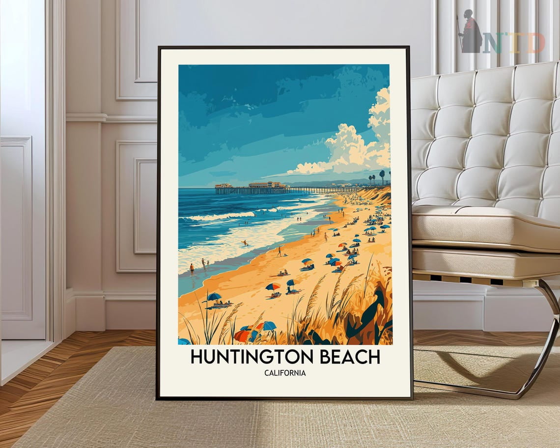 Huntington Beach Travel Poster, Huntington Beach Wall Art, Huntington ...
