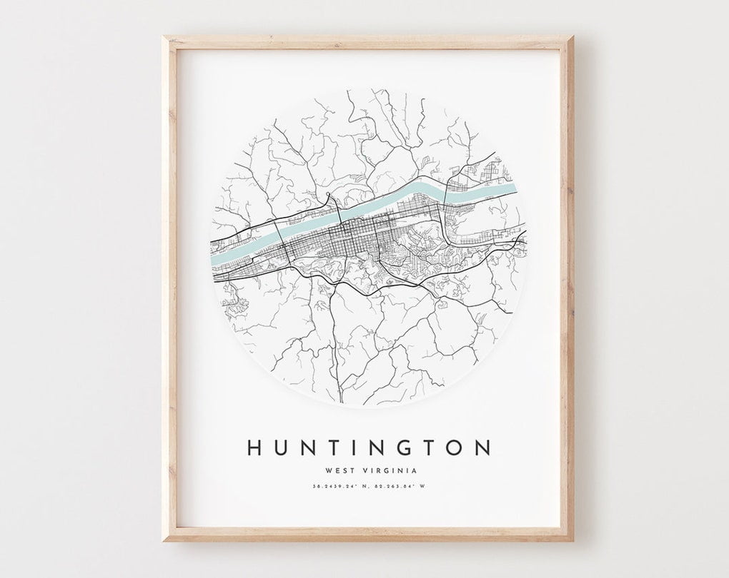 Huntington Map Print, Huntington Map Poster City Wall Art, Va Road Map ...