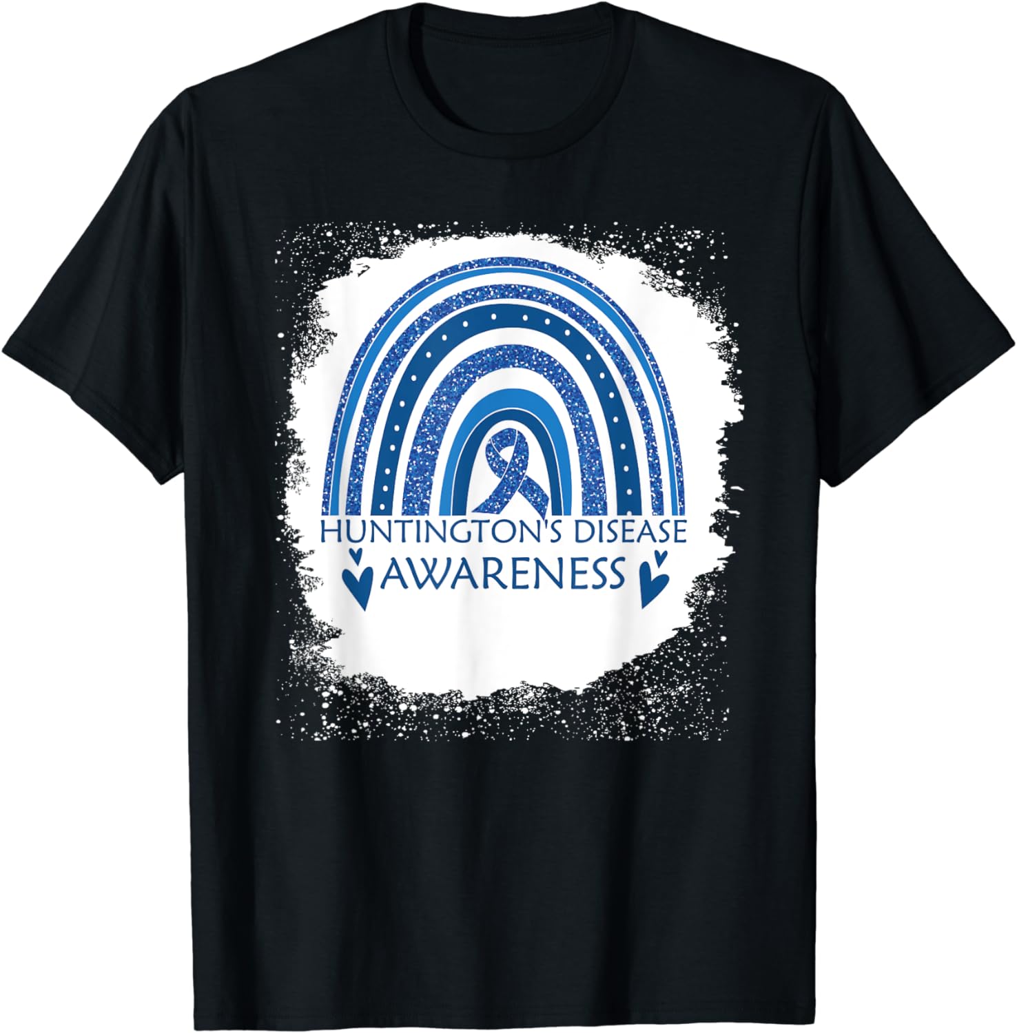 Huntington's Disease Awareness Bleached Rainbow Blue Ribbon T-Shirt ...