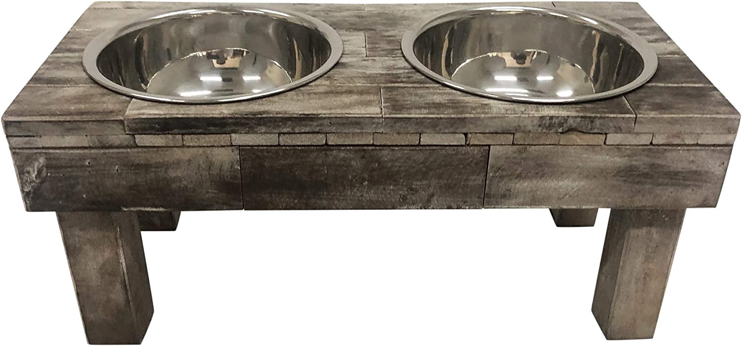 Huntley Equestrian Pet Berjen Table Elevated Double Bowl Pet Feeder ...