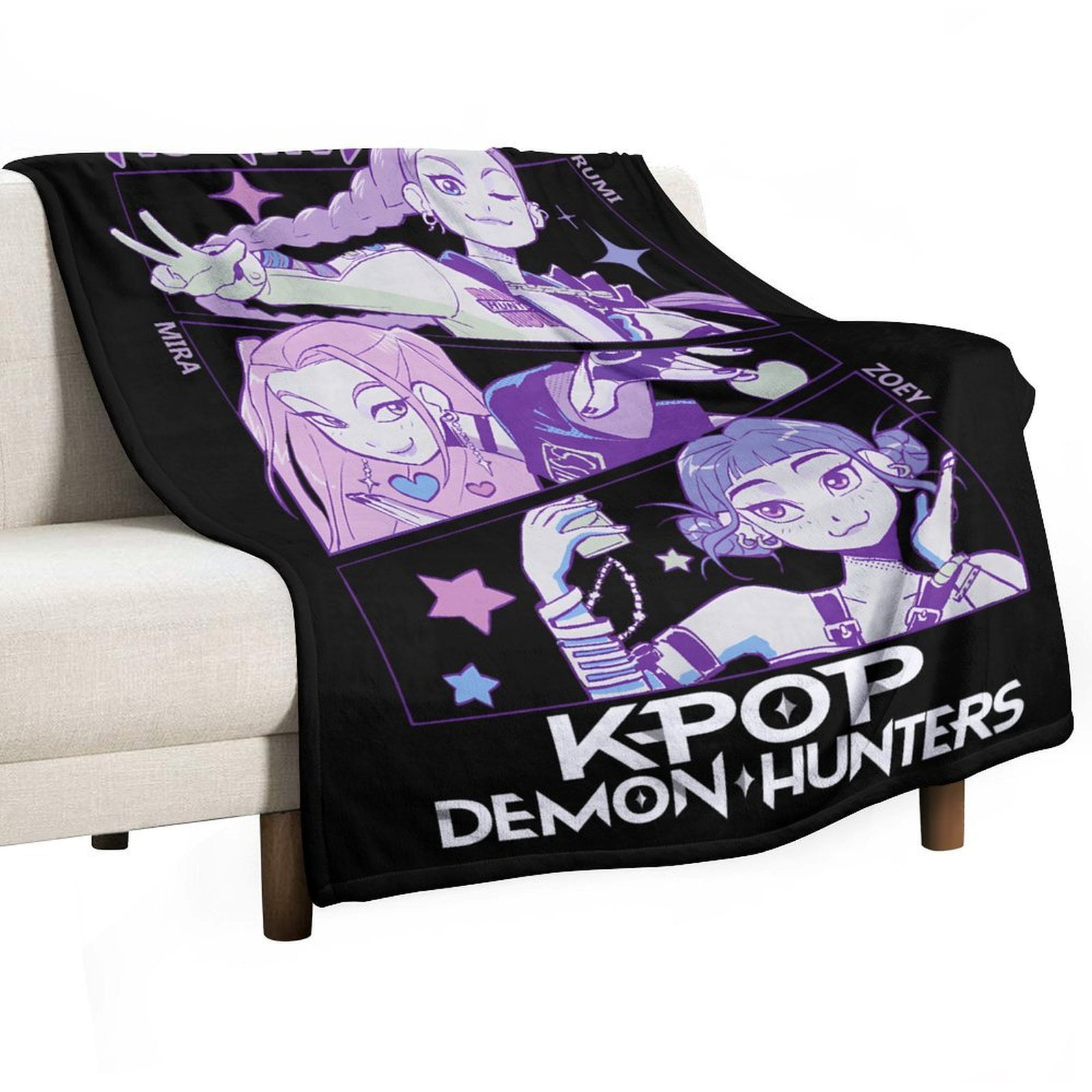 Huntrix Blanket Kpop Demon Hunters Blanket Cartoon Music Throw Blanket Lightweight Travel Soft ...