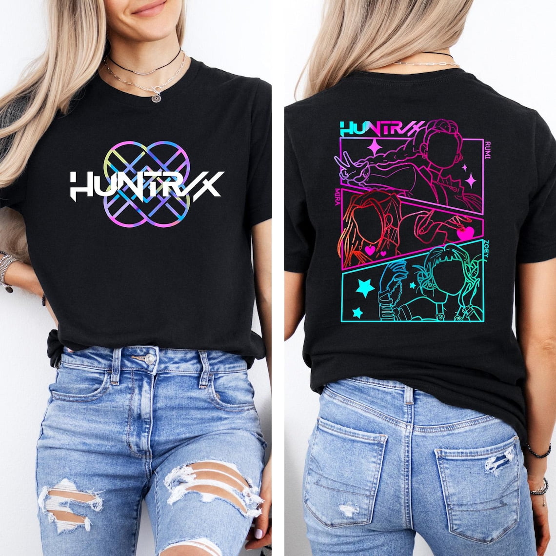 Huntrix Kpop Demon Hunters T-Shirt – Neon Line Art Graphic Tee ...