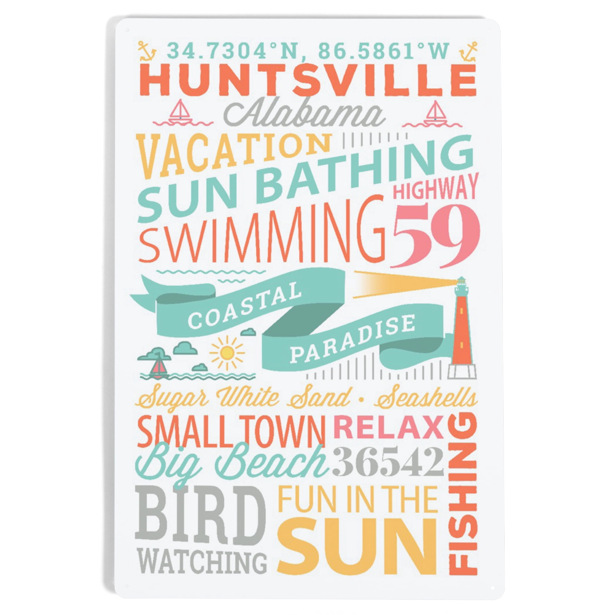 Huntsville, Alabama, Typography Stacked, Coastal Paradise (12x18 ...