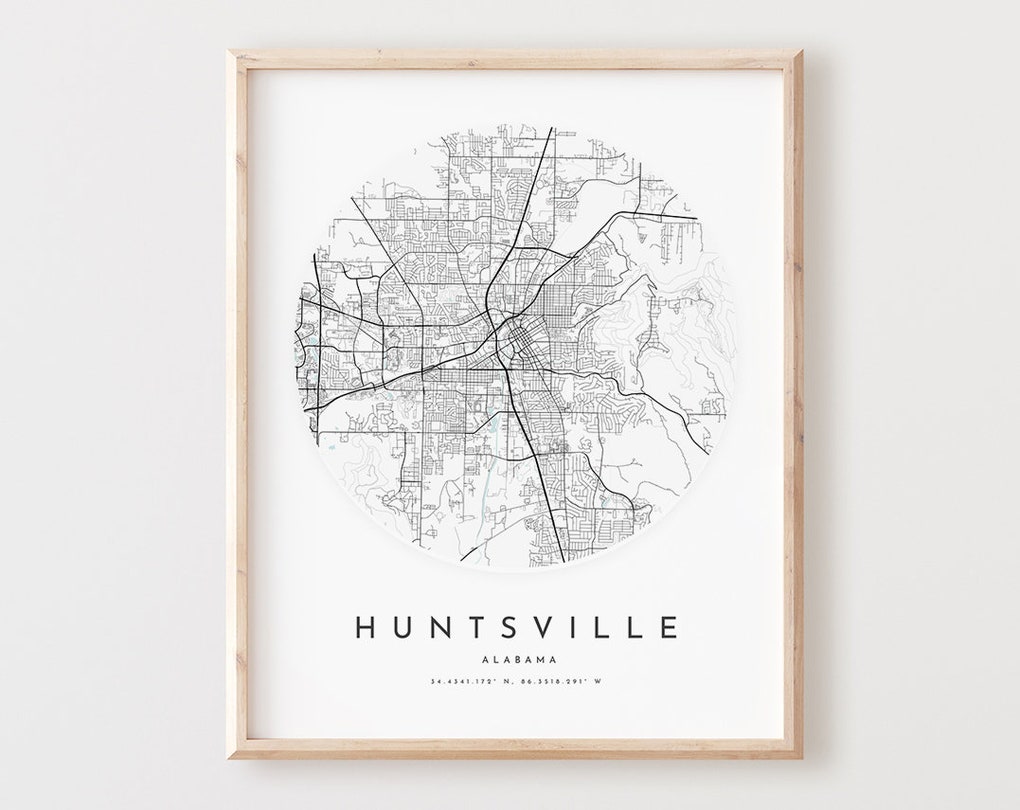 Huntsville Map Print, Huntsville Map Poster City Wall Art, Al Road Map ...