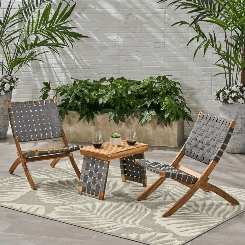 Huntsville Outdoor Foldable 2 Seater Acacia Wood Chat Set with ...