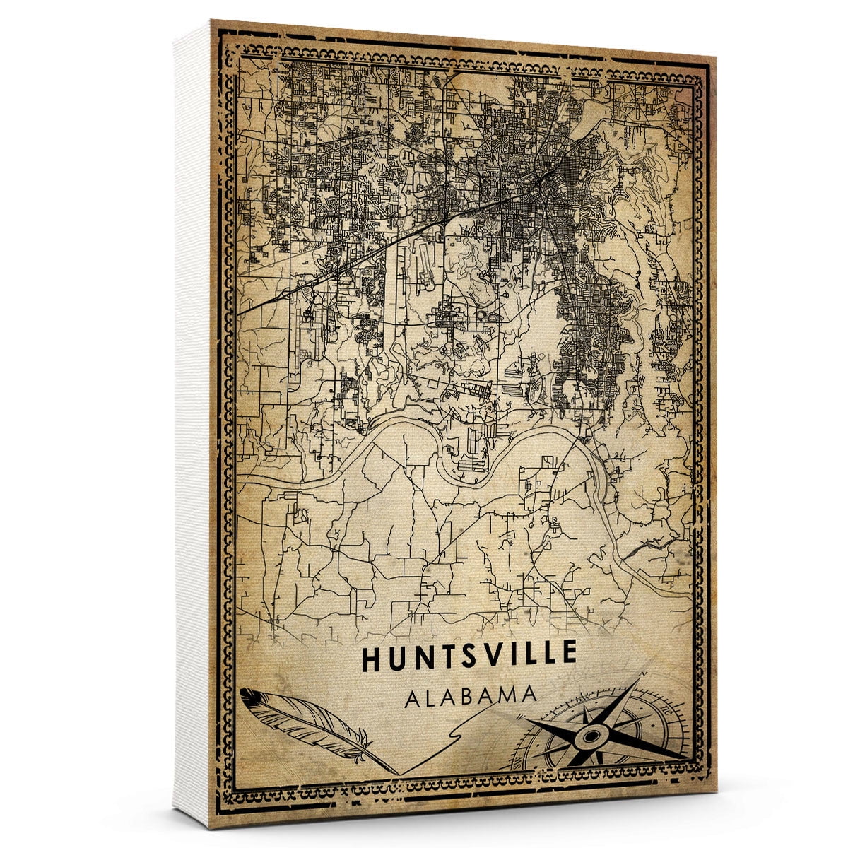Huntsville Vintage Map Prints Canvas, Alabama Map Art Canvas, Canvas ...