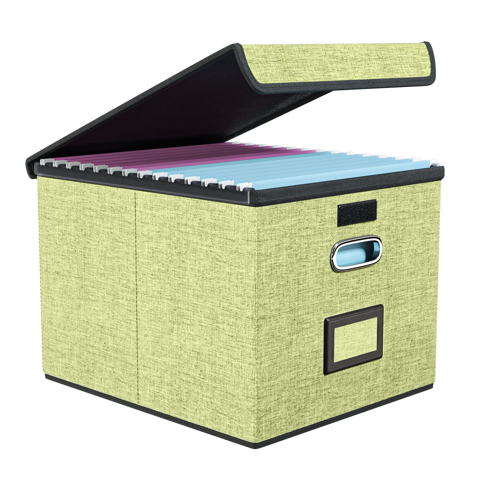 Huolewa Decorative File Organizer Storage Box with Lid, Linen Hanging ...