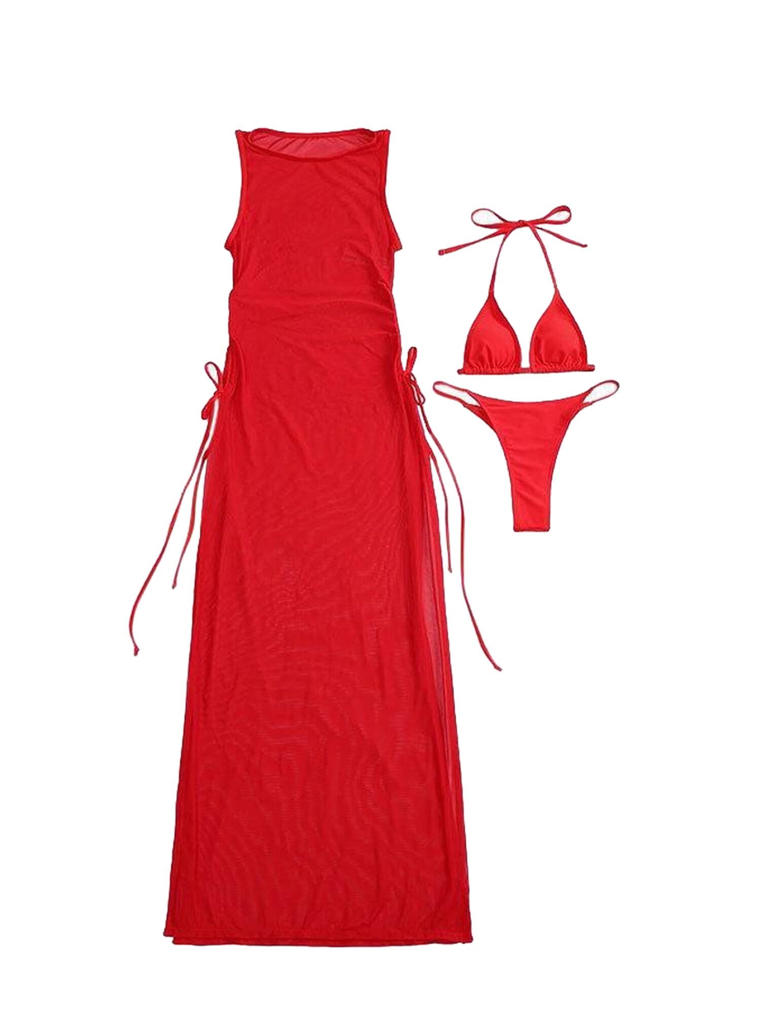 HUONA 3pcs Swimsuit Set for Women Bikini Swimwear Mesh Beachwear Cover ...