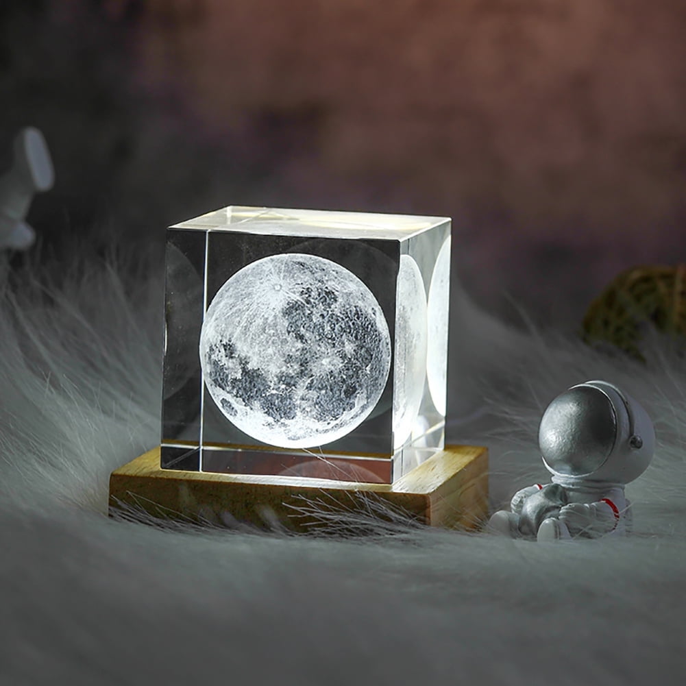 5cm Non-Luminous Crystal Cube Desk Accessory with Solar System Carving ...