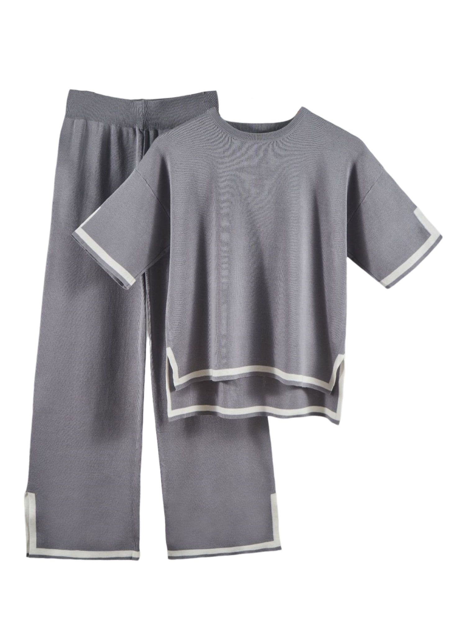 Huonawei Knit Lounge Set for Women Leisure Suit 2pcs Slit Outfit Set ...