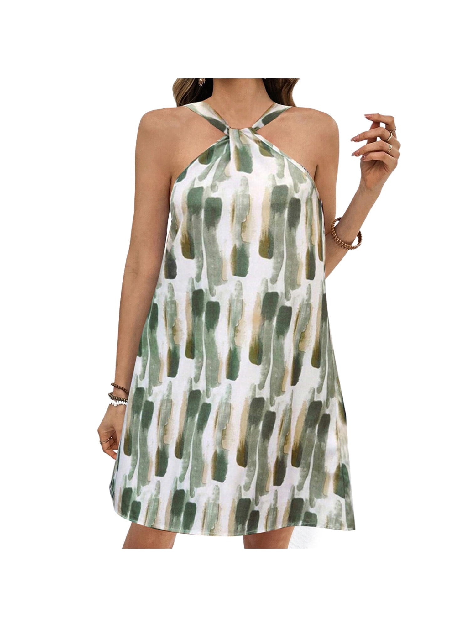 Women Halter Mini Dress Sleeveless Floral Summer Dress Off Shoulder ...