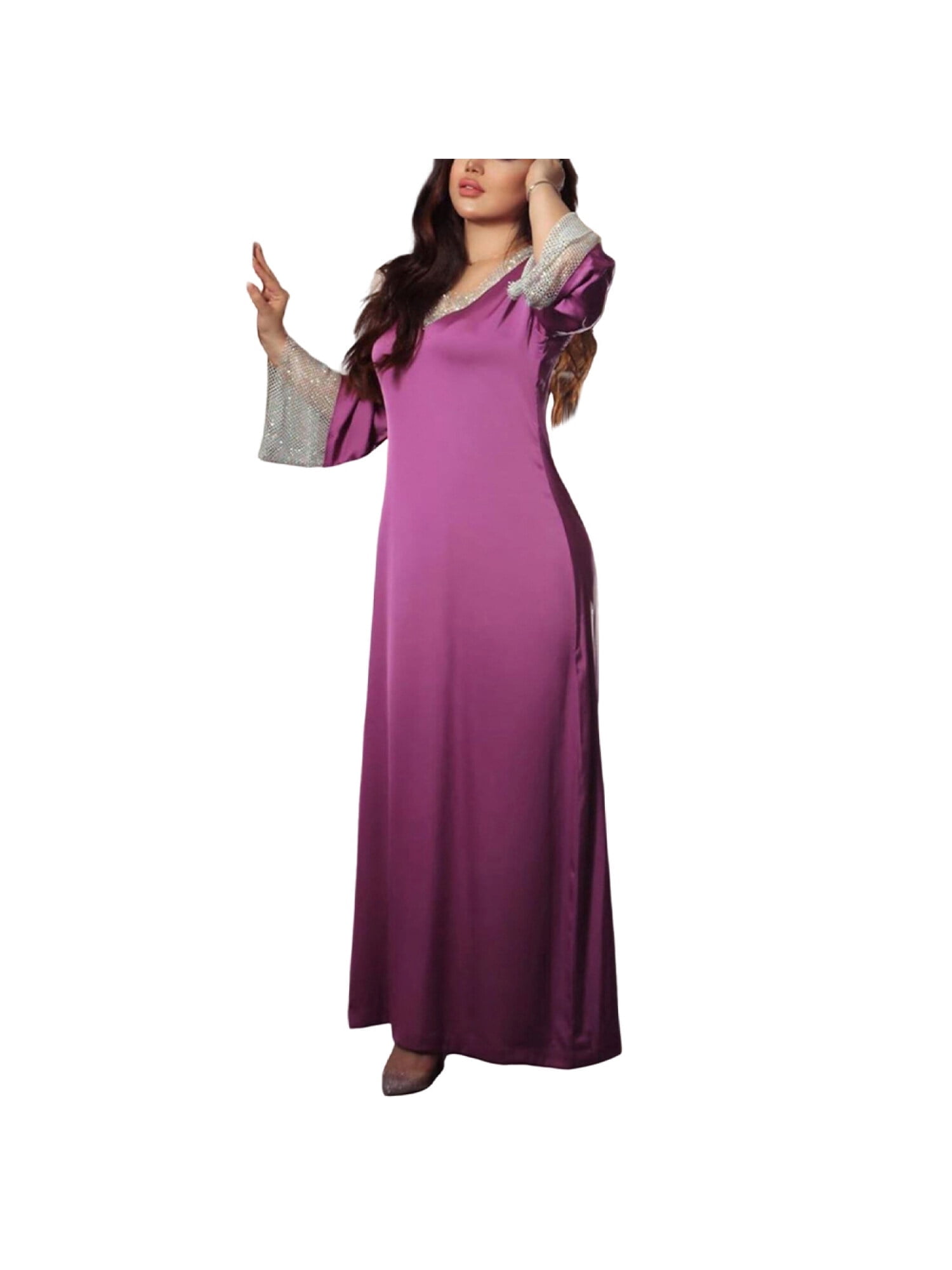 Huonawei Women’s Abaya AB036 Long Dress with Beads Turkish Middle ...