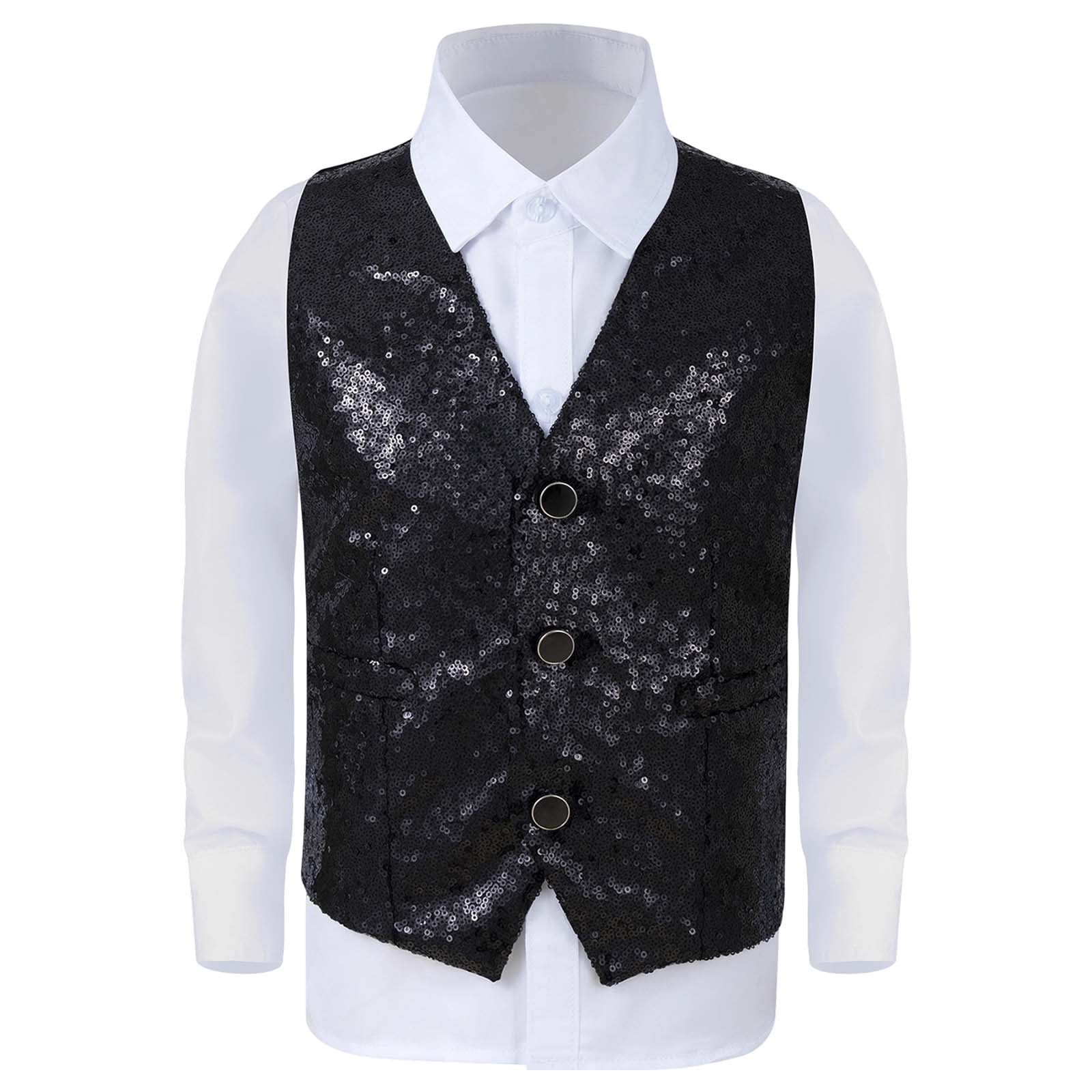 Huowey Boys Funny Vest Carnival Sparkling Sequins Vest V-Neck ...