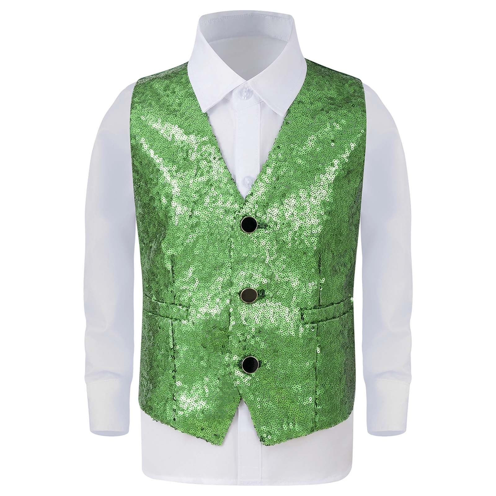 Huowey Boys Funny Vest Carnival Sparkling Sequins Vest V-Neck ...