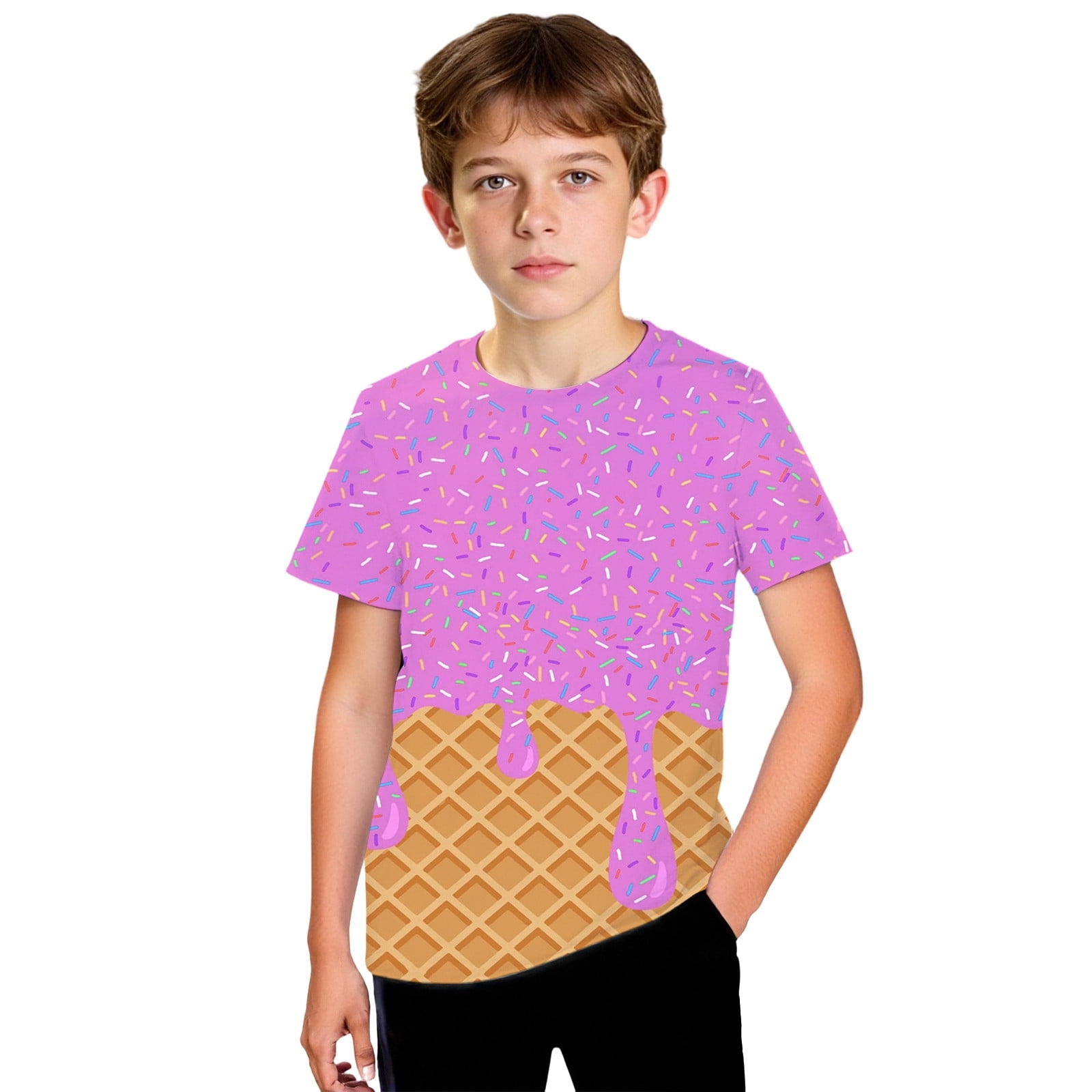 Huowey Boys Girls Graphic T Shirt Ice Cream Print Short Sleeve Gradient ...