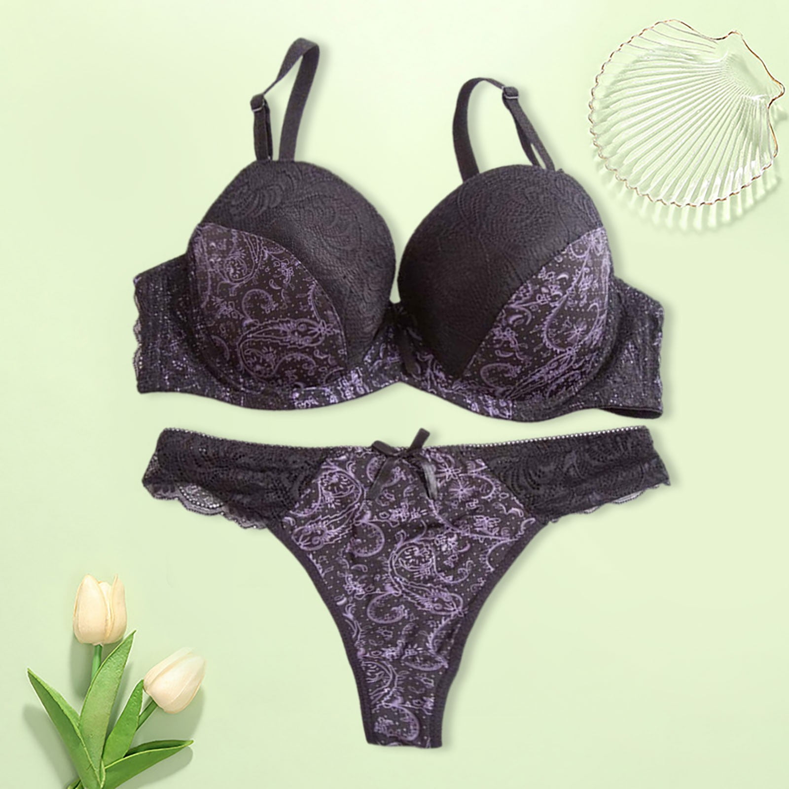 Huowey Bras For Women Lace Embroidery Color Block Patchwork Underwear ...