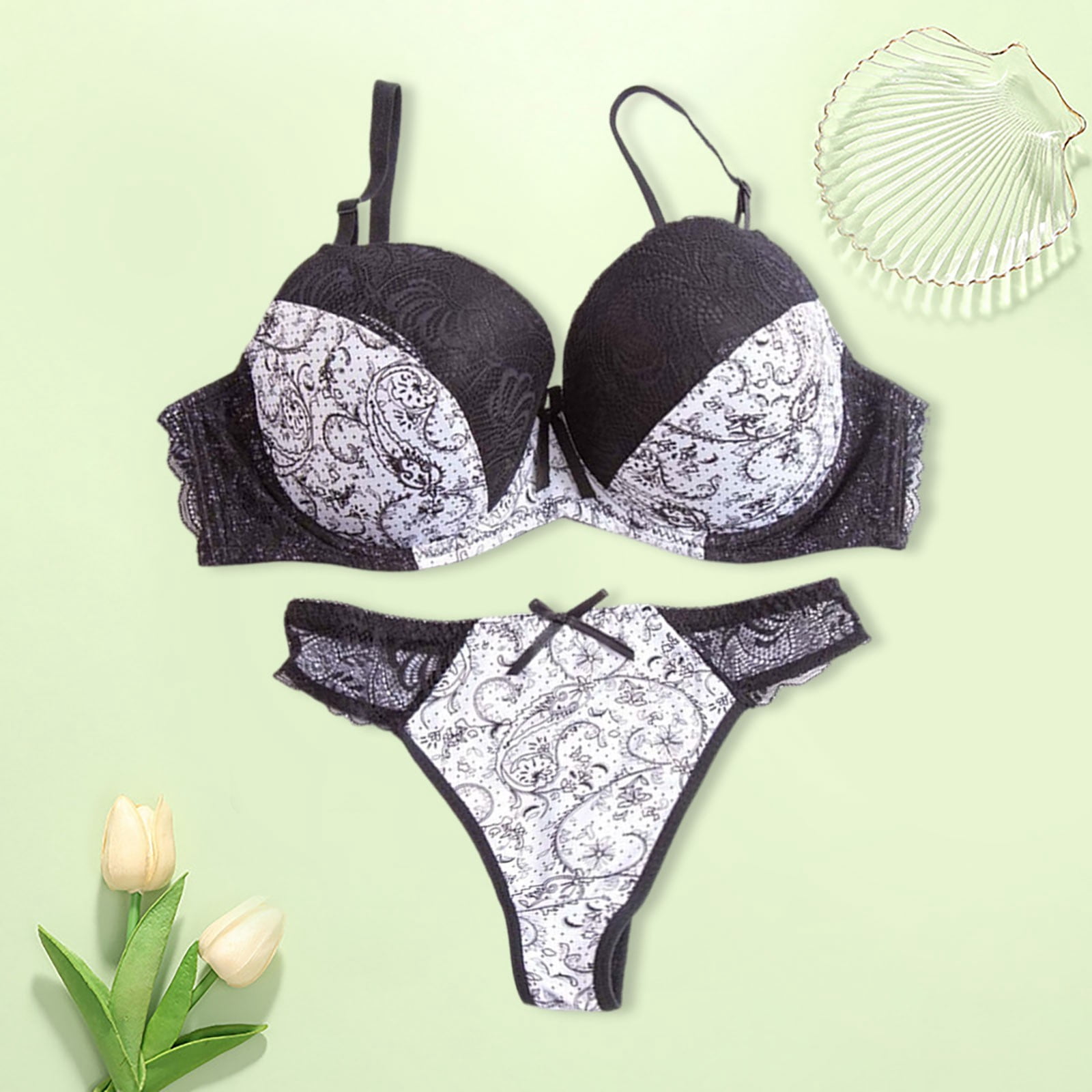 Huowey Bras For Women No Underwire Lace Embroidery Color Block ...
