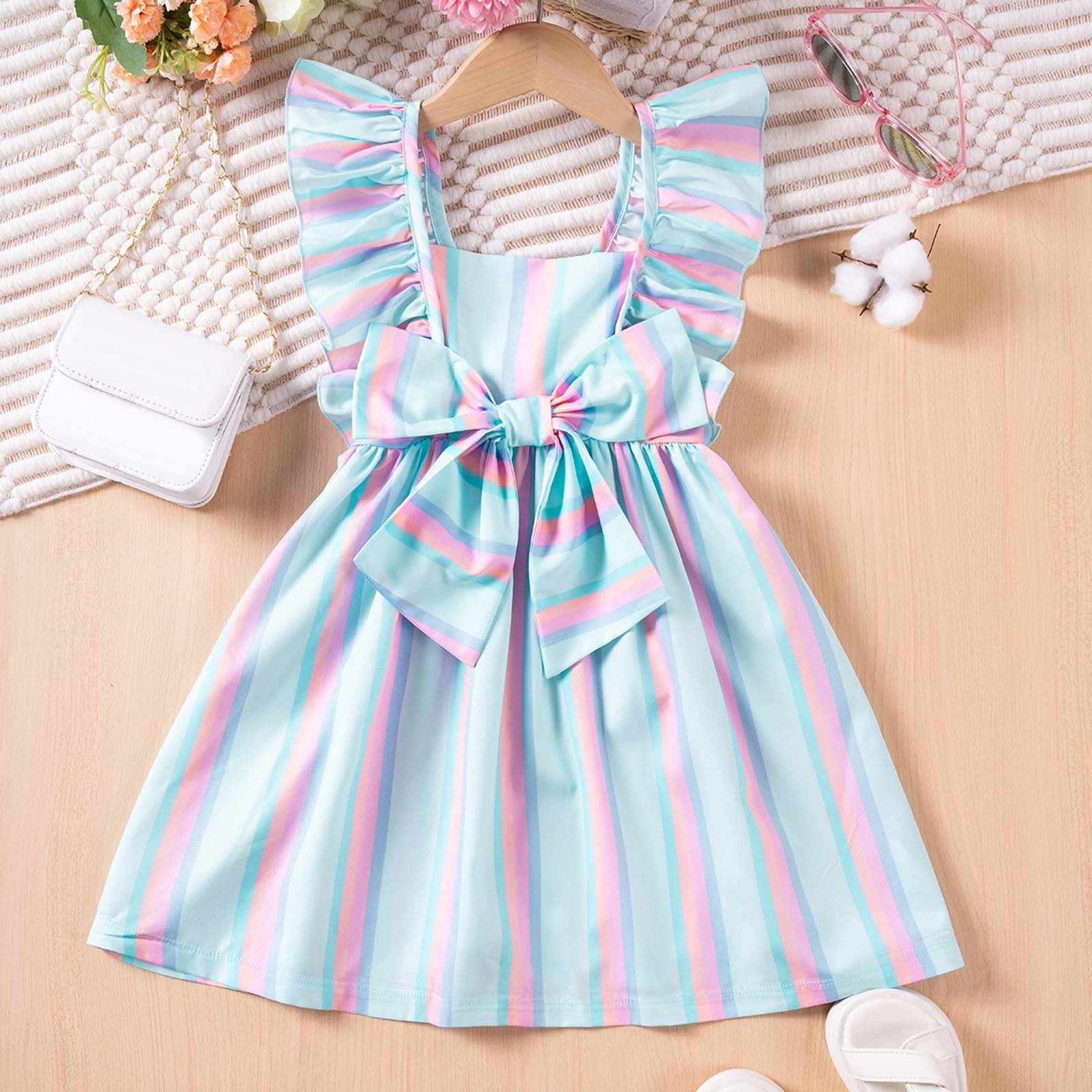 Huowey Child Girls Summer Dresses Casual Striped Bow A Line Princess ...